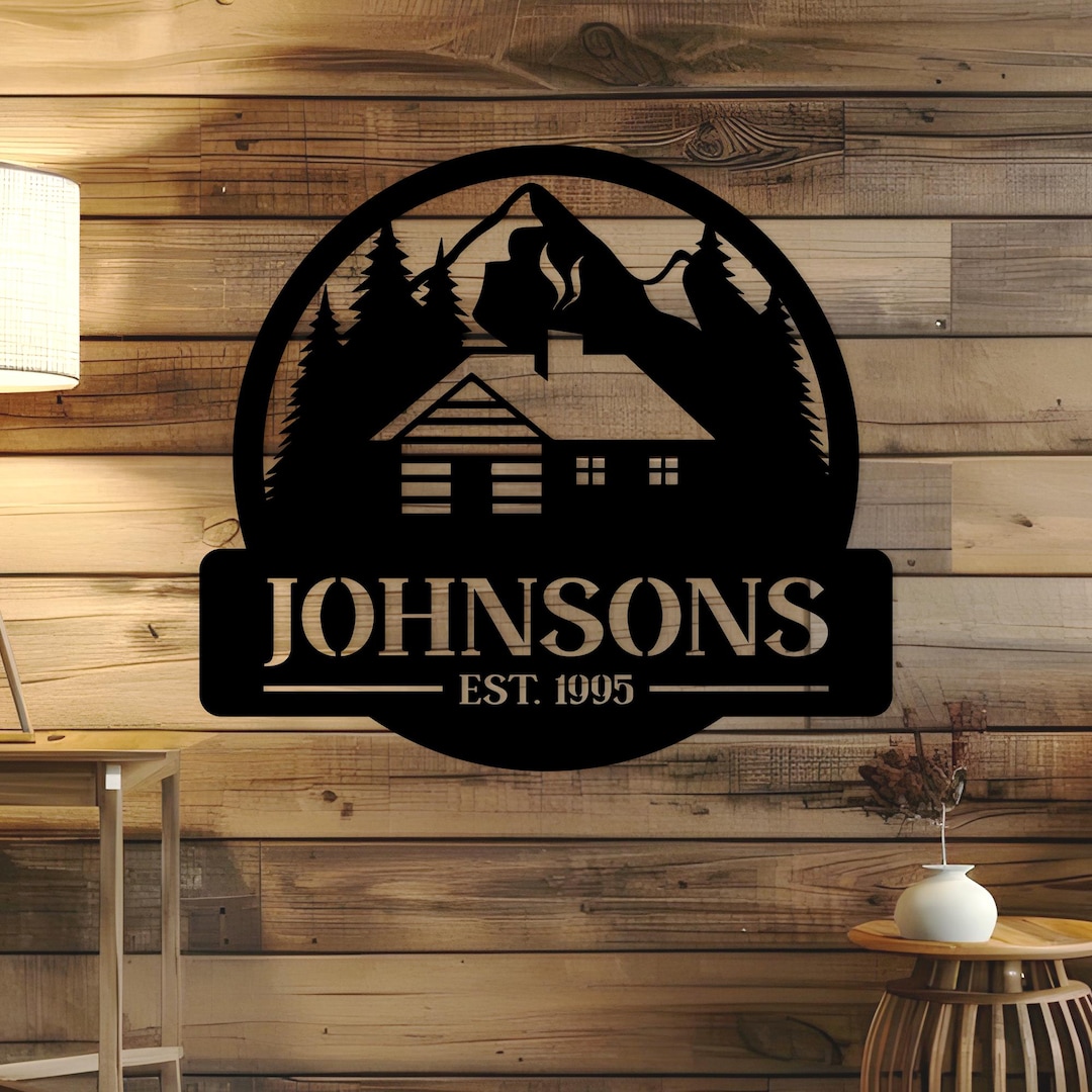 Metal Cabin Sign | Personalized Modern Cabin Decor | Family Name Cabin ...