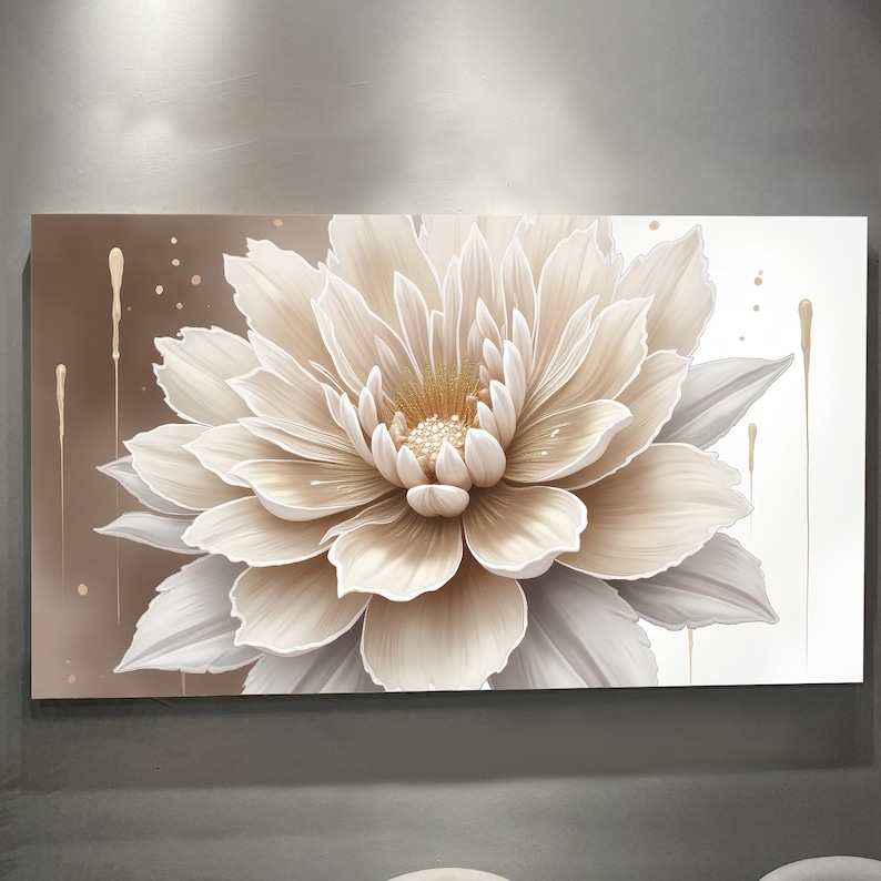 Single Beige Flower Abstract Wall Art | Large Modern Floral Canvas ...