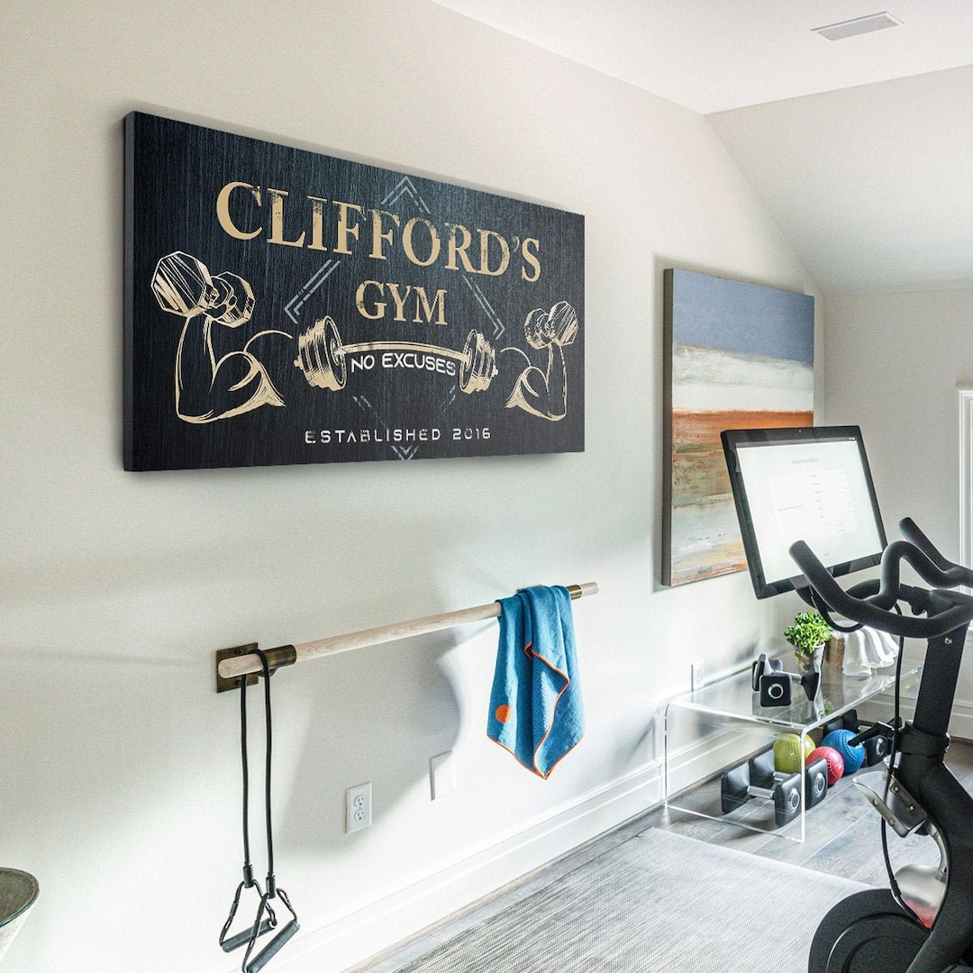 Home Gym Sign No Excuses Custom Name Workout Room Wall Art Cross Fit ...