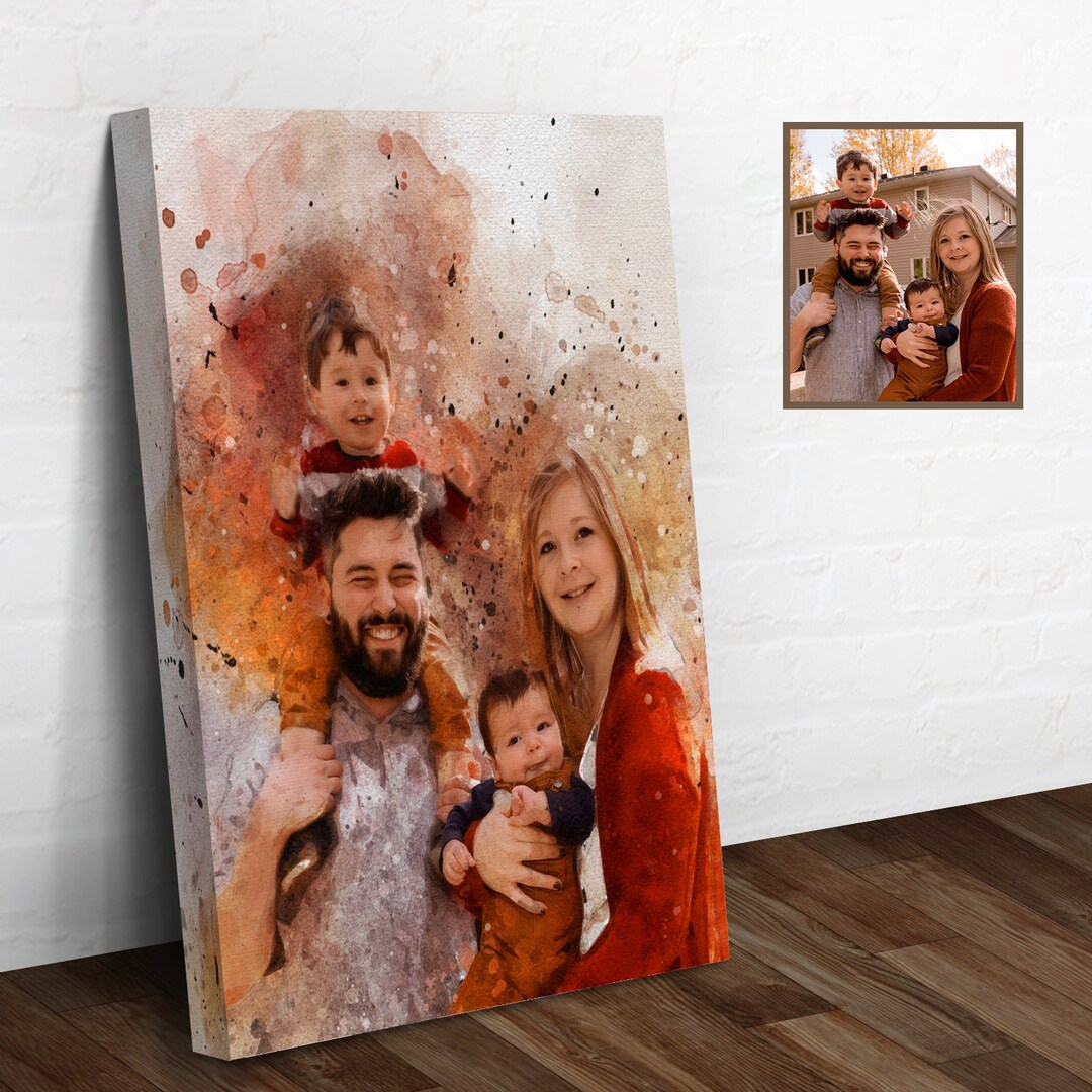 Family Canvas Art | Watercolor Portrait Family Watercolor | Digital ...