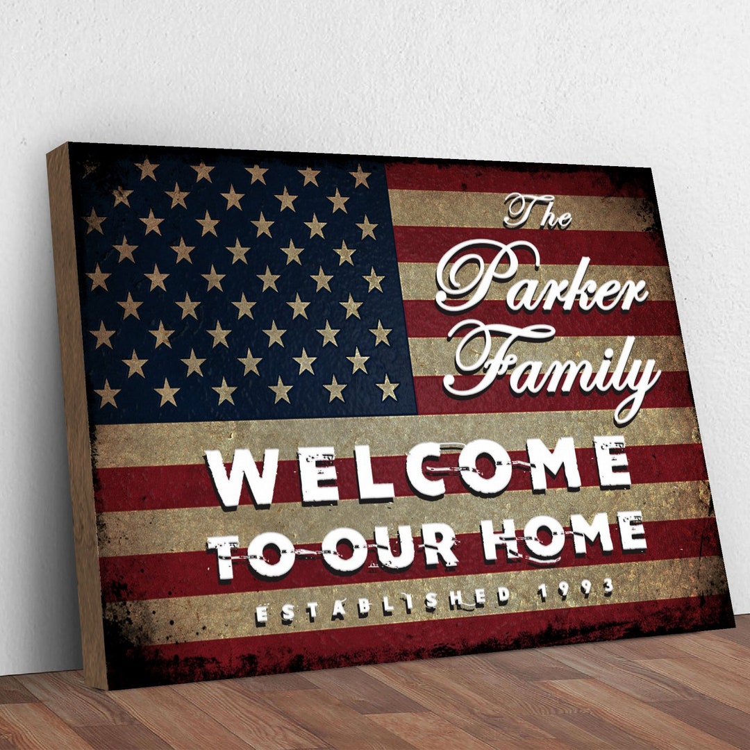 Patriotic Home Decor | Welcome Sign | American Flag Wall Art | Family ...