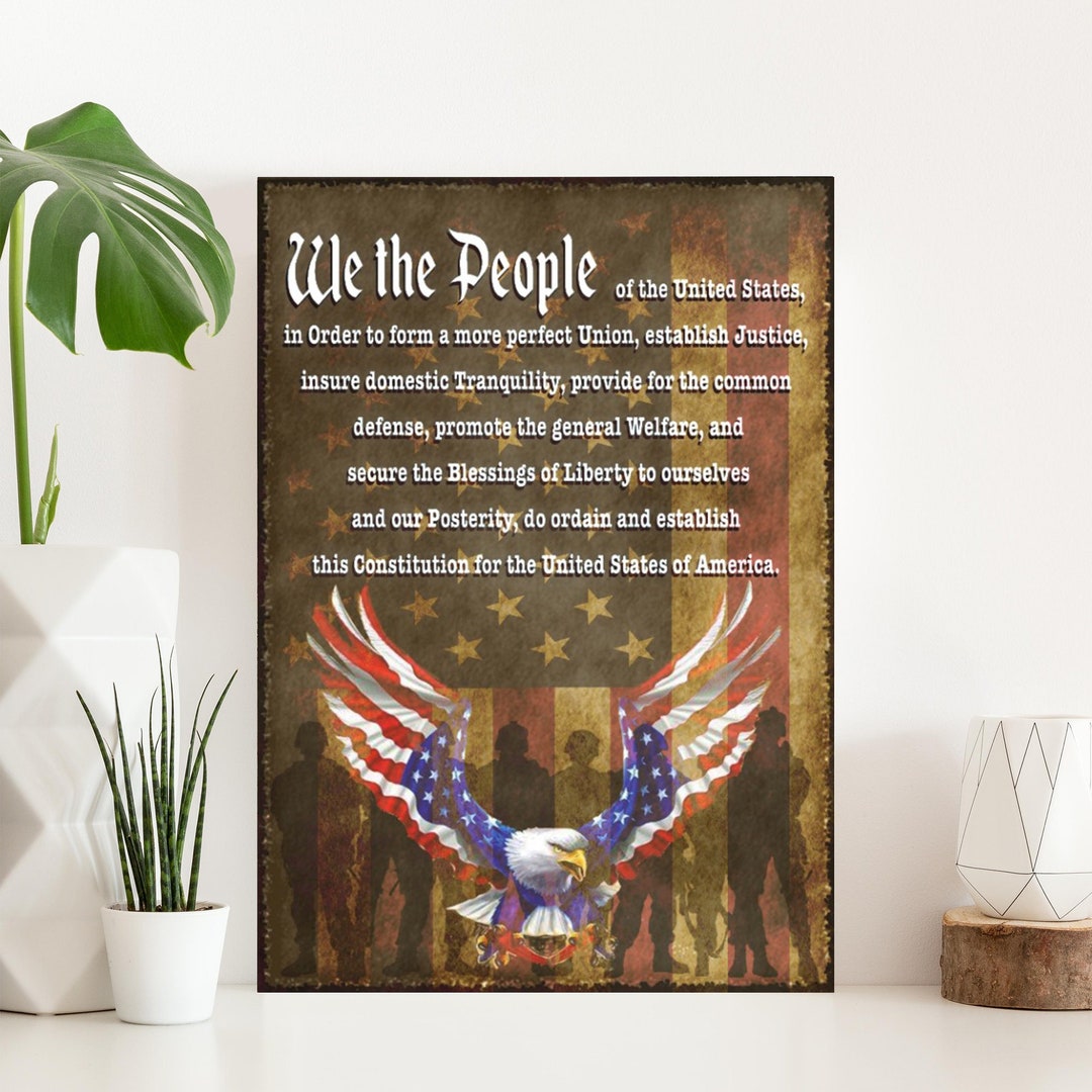 American Bald Eagle Flag Wall Art We the People Preamble Quotes Canvas ...