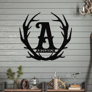 Personalized Monogram Antler Metal Sign | Hunting Camp Decor | Hunting ...