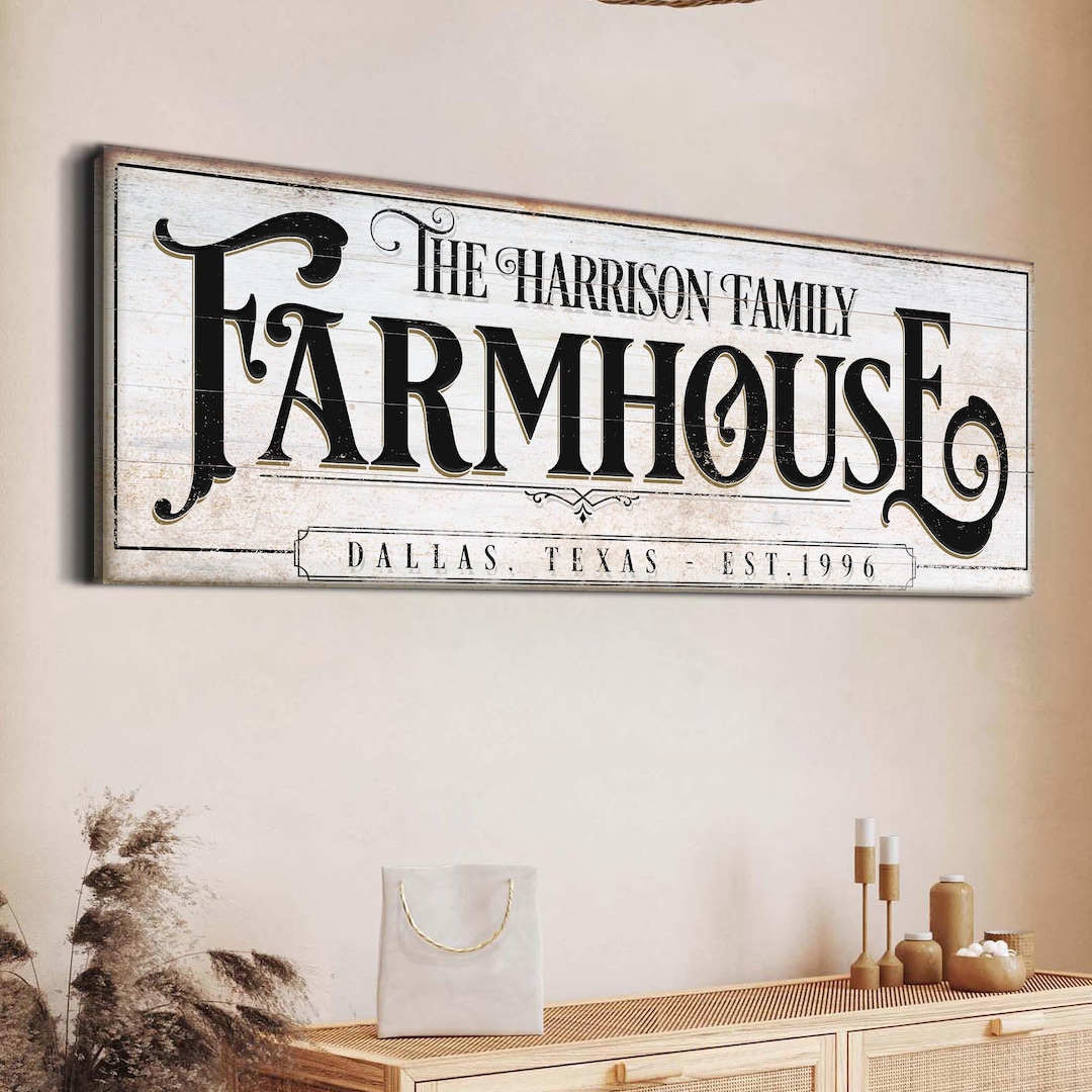 Custom Farmhouse Sign Decor | Rustic Farmhouse Wall Art | Name Canvas ...