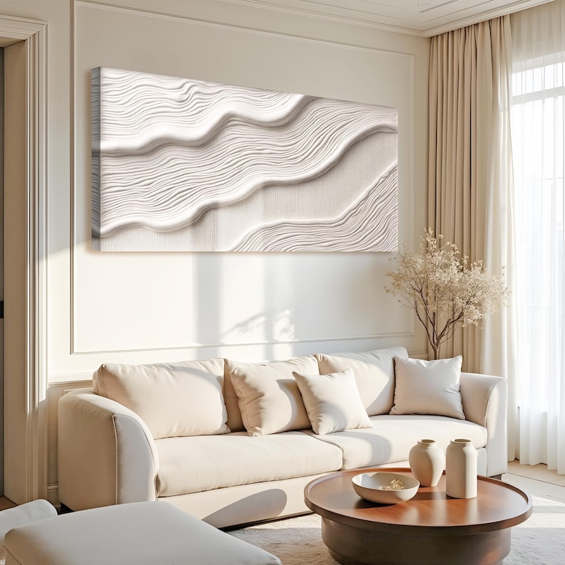 Ivory Abstract Wall Art | Ivory Luxury Wall Decor | Living Room Wall ...