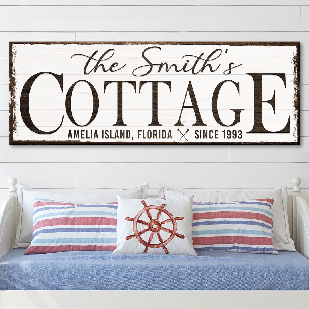 Custom Cottage Sign Decor | Beach House Sign Canvas | Coastal Wall Art ...