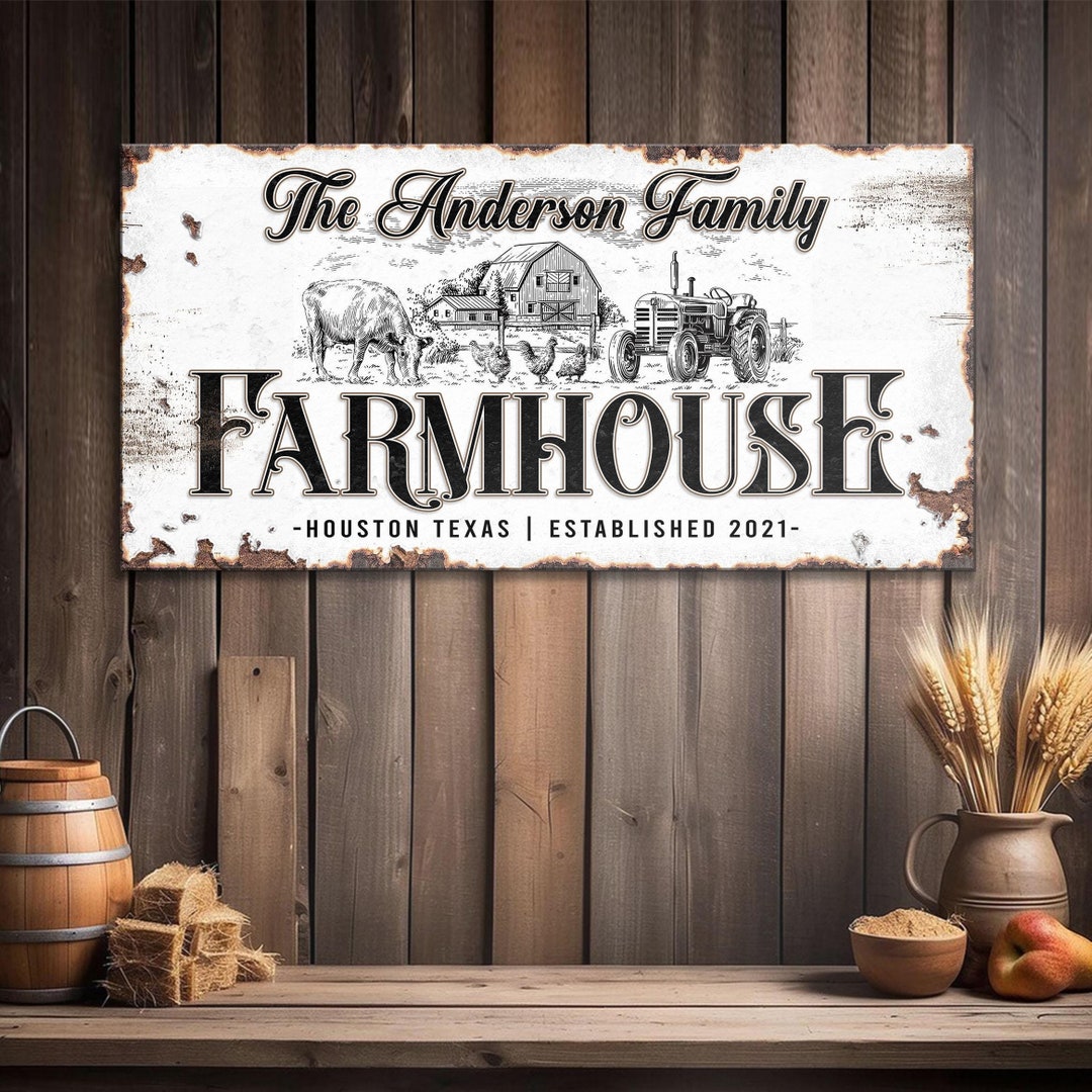 Farmhouse Sign | Personalized Name Canvas Wall Art | Home Decor ...