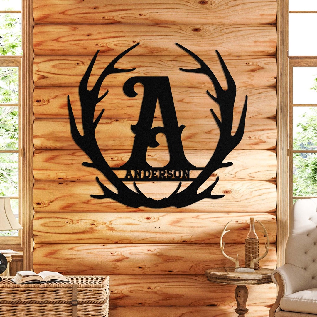 Personalized Monogram Antler Metal Sign | Hunting Camp Decor | Hunting ...