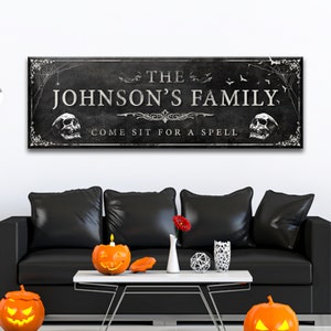 Halloween Sign Family Name Custom, Gothic Skull Decor Halloween Art ...
