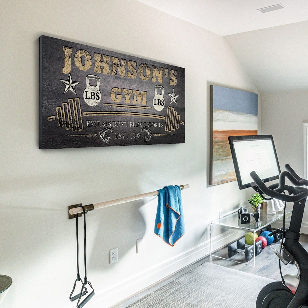 Gym Sign | Gym Wall Art | Workout Room Wall Decor | Family Name Sign ...