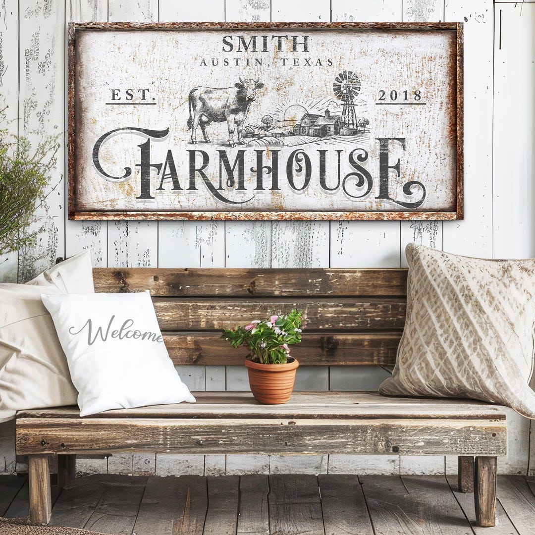 Rustic Farmhouse Wall Decor | Farmhouse Sign | Personalized Name Canvas ...
