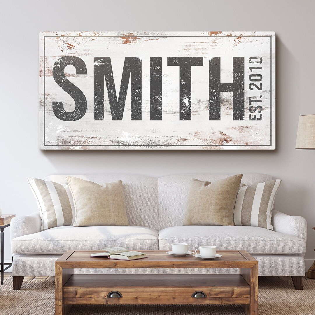 Last Name Est Sign Established Family Sign Living Room Wall Decor ...