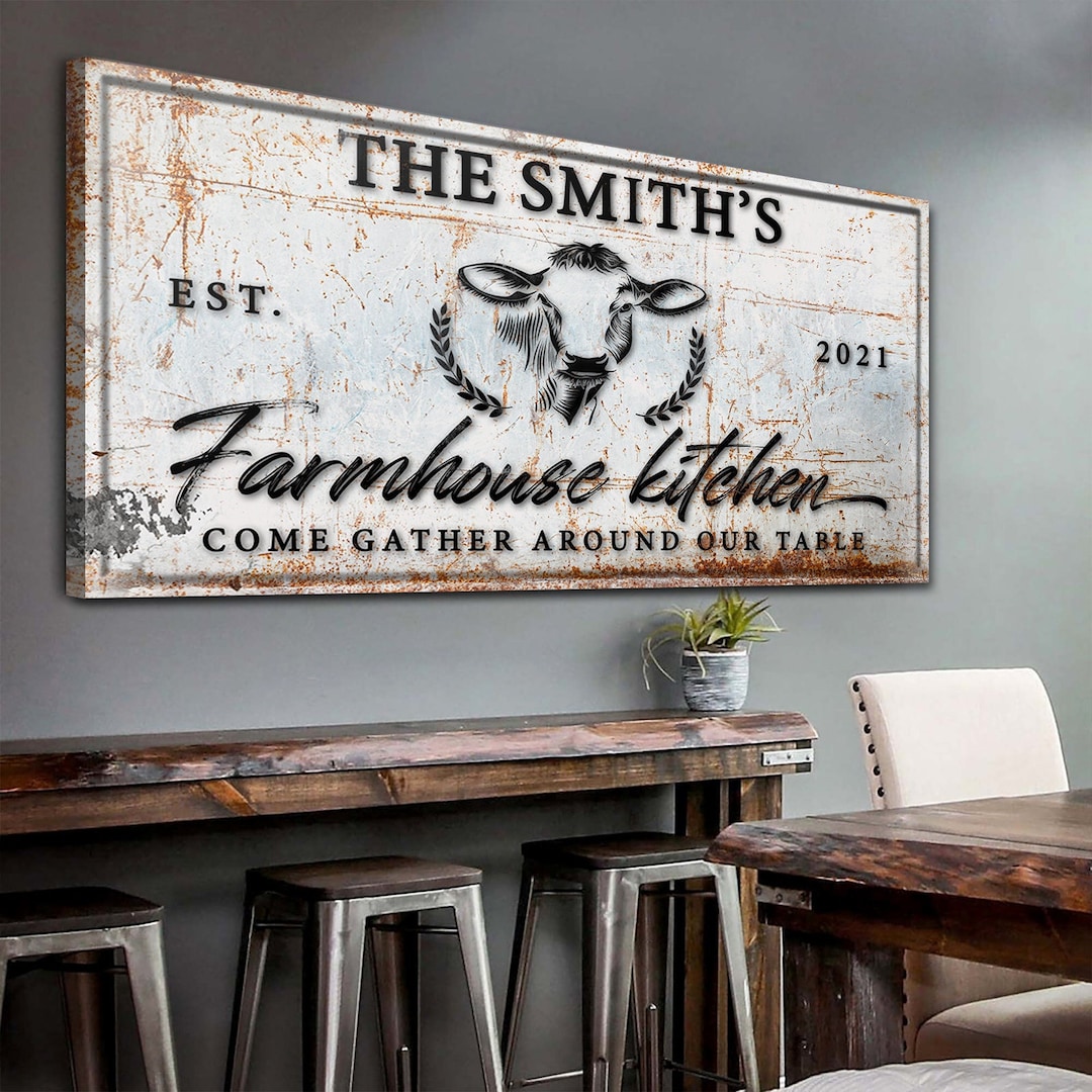 Farmhouse Kitchen Sign | Gather Around the Table Sign | Kitchen Wall ...
