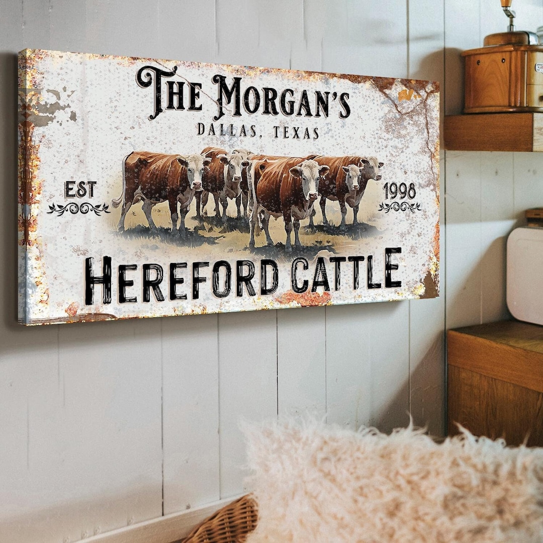 Hereford Cattle Sign | Hereford Cow Art Decor | Farmhouse Cattle Sign ...