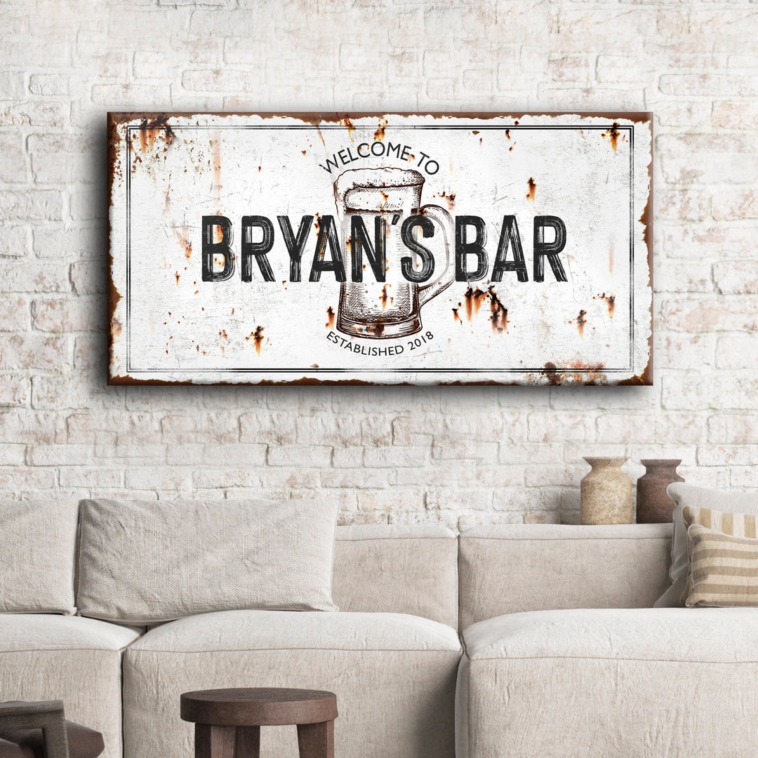 Custom Bar Sign Personalised Bar Wall Art Rustic Welcome Sign Bar Wall ...