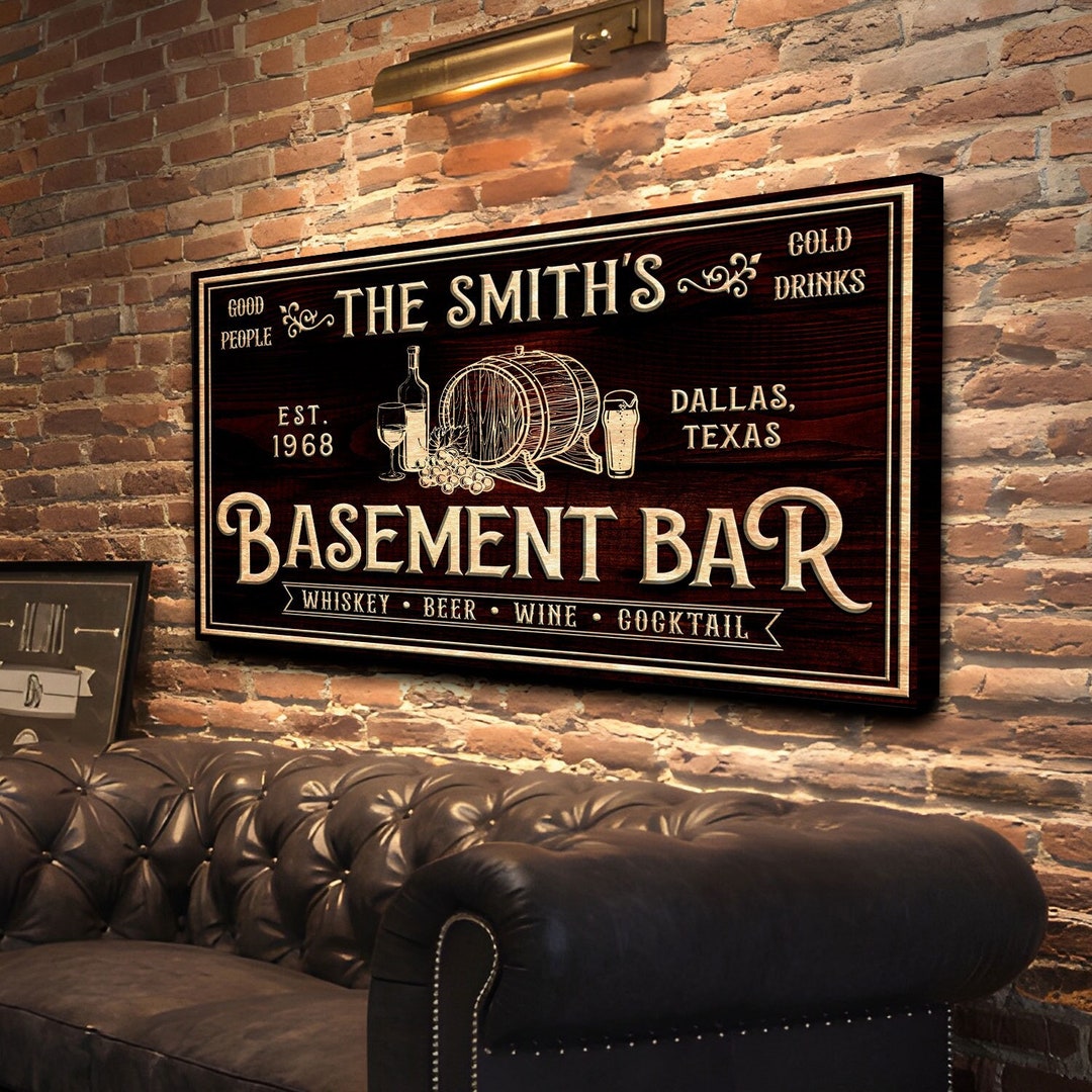 Basement Bar Sign | Vintage Basement Bar Wall Décor | Personalized ...