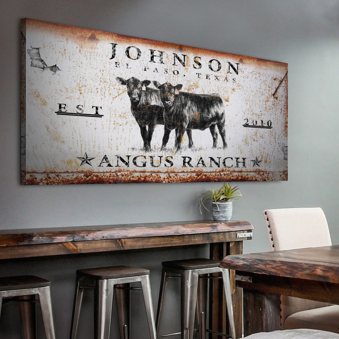 Angus Cattle Ranch Sign | Black Angus Cow Ranch Wall Decor | Farm Sign ...