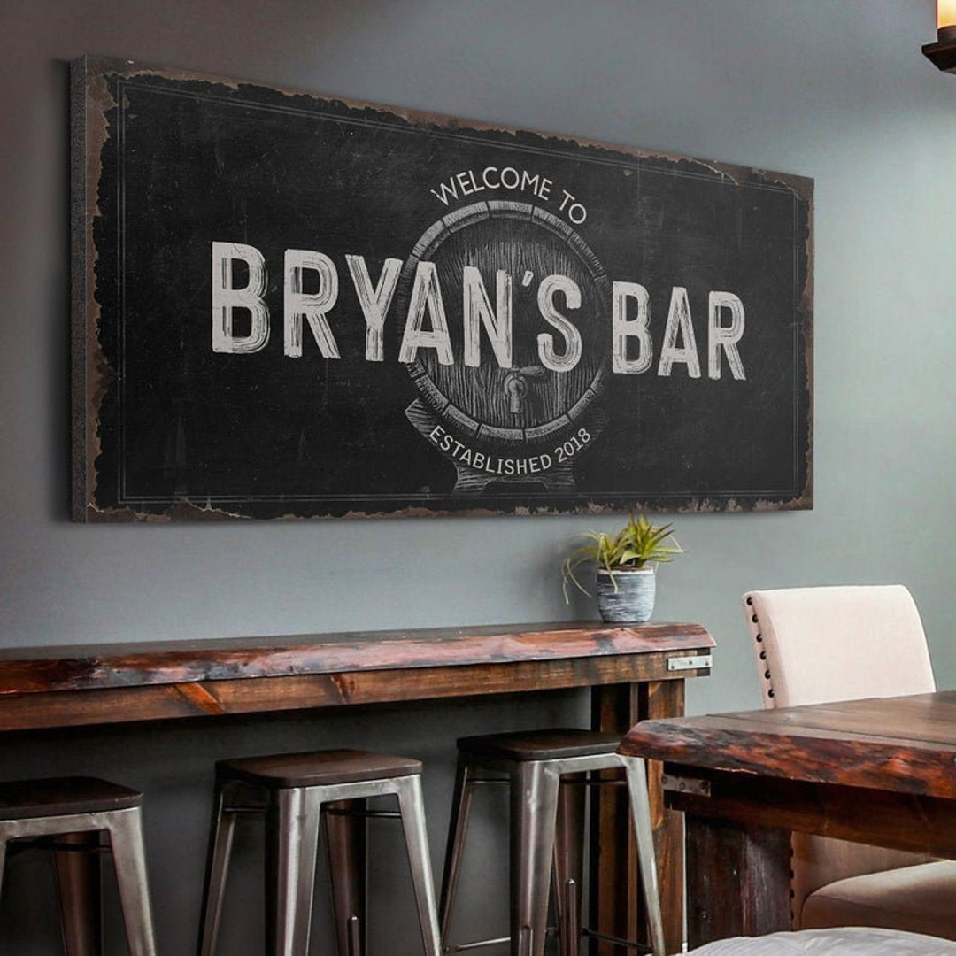 Personalized Bar Sign | Beer Barrel Home Bar Sign | Man Cave Decor Bar ...