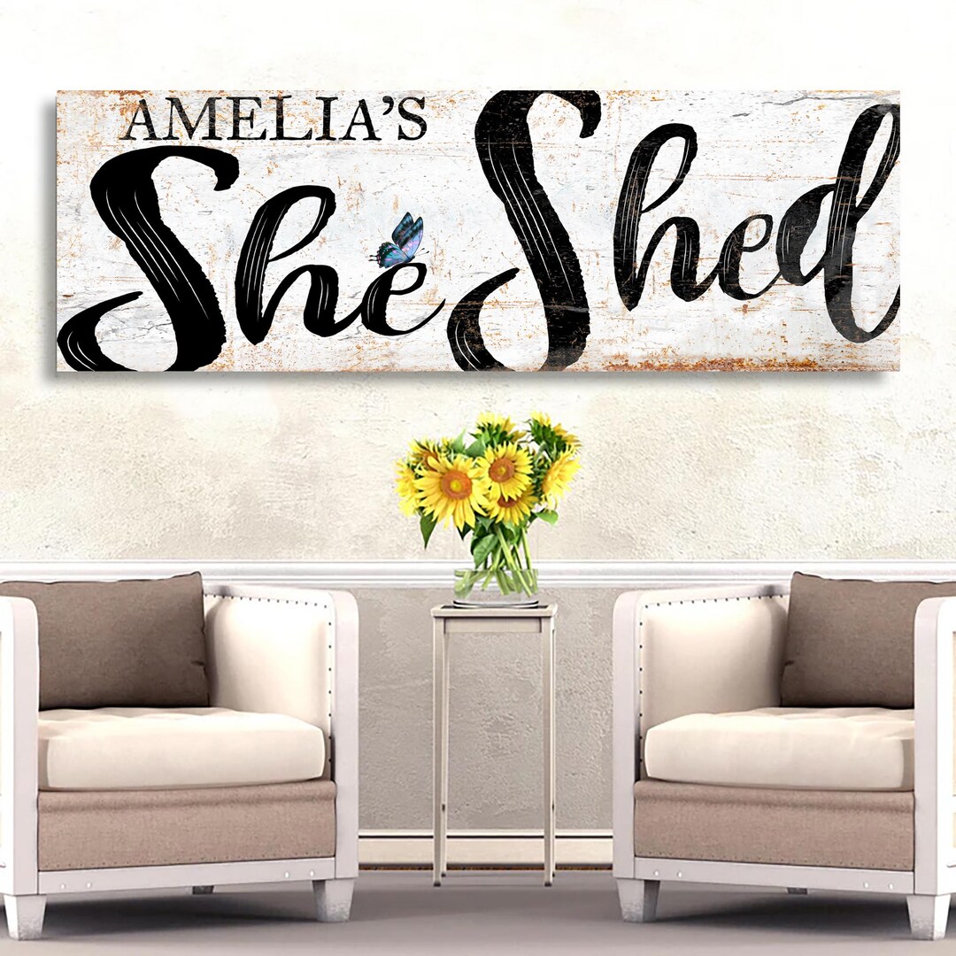 Custom She Shed Sign | She Shed Floral Canvas Decor | Rustic She Shed ...