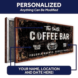 Coffee Bar Sign | Personalized Coffee Sign | Rustic Bar Wall Art Coffee ...
