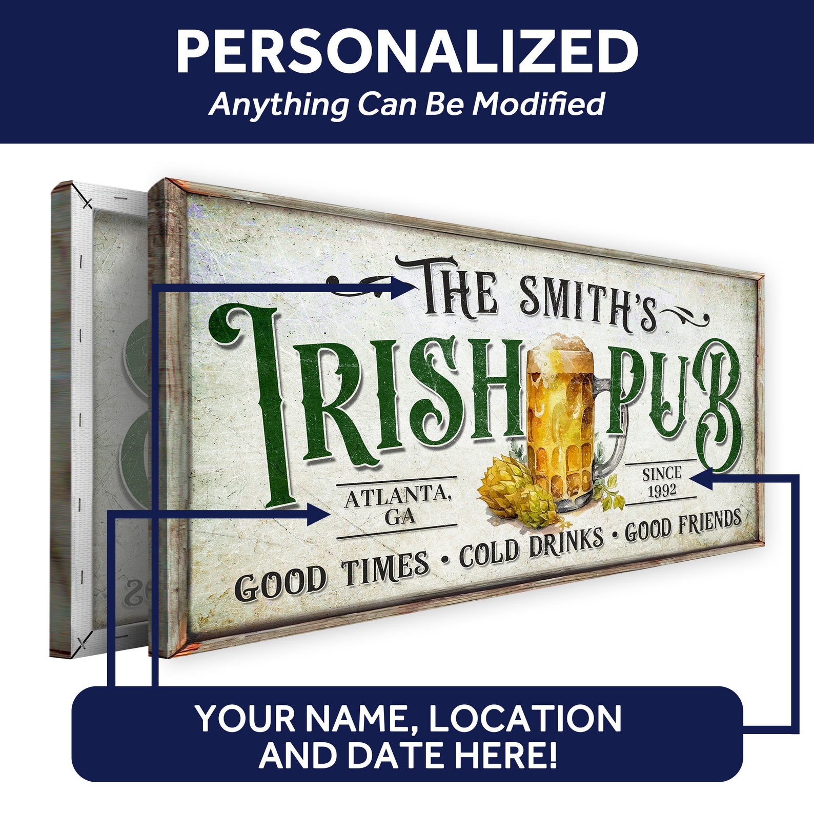 Irish Pub Sign | Personalized Irish Pub Sign Wall Decor | Man Cave Wall ...
