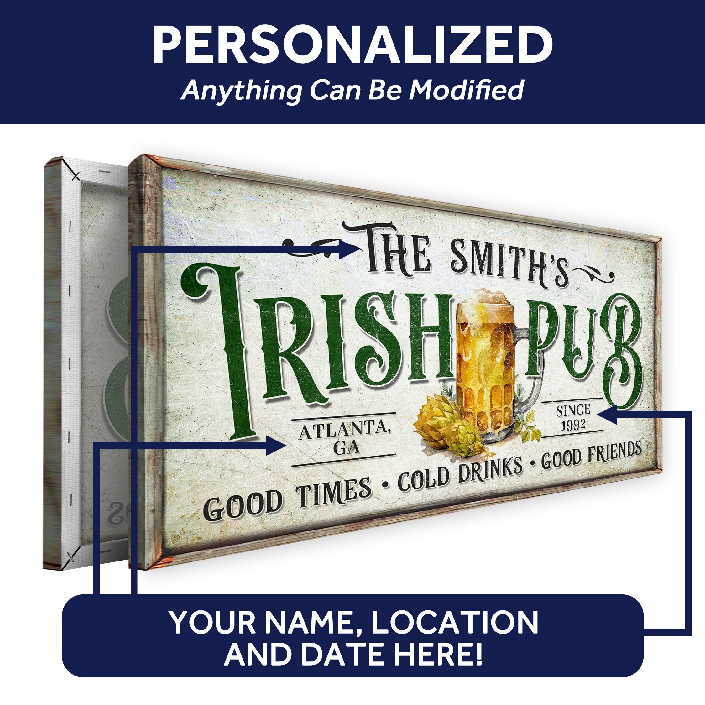 Irish Pub Sign | Personalized Irish Pub Sign Wall Decor | Man Cave Wall ...