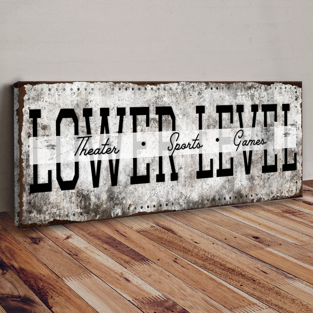 Lower Level Sign Personalized Home Theater Wall Art Game Room Decor ...