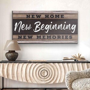 New Home, New Beginning Sign | Custom Family Name Wall Art | Living Room Wall Decor ...