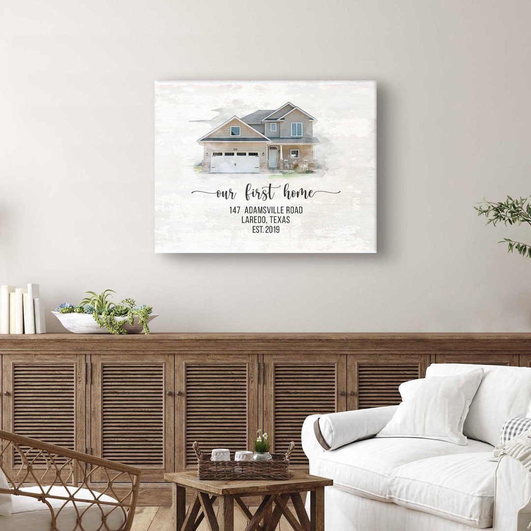 New Home Housewarming Gift | Custom House Portrait Print on Canvas ...
