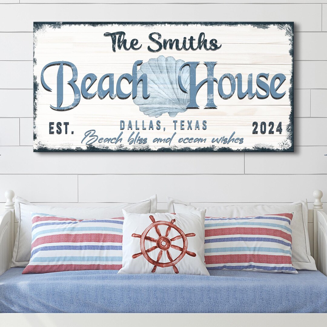 Personalized Beach Sign Canvas Decor | Custom Beach House Sign ...
