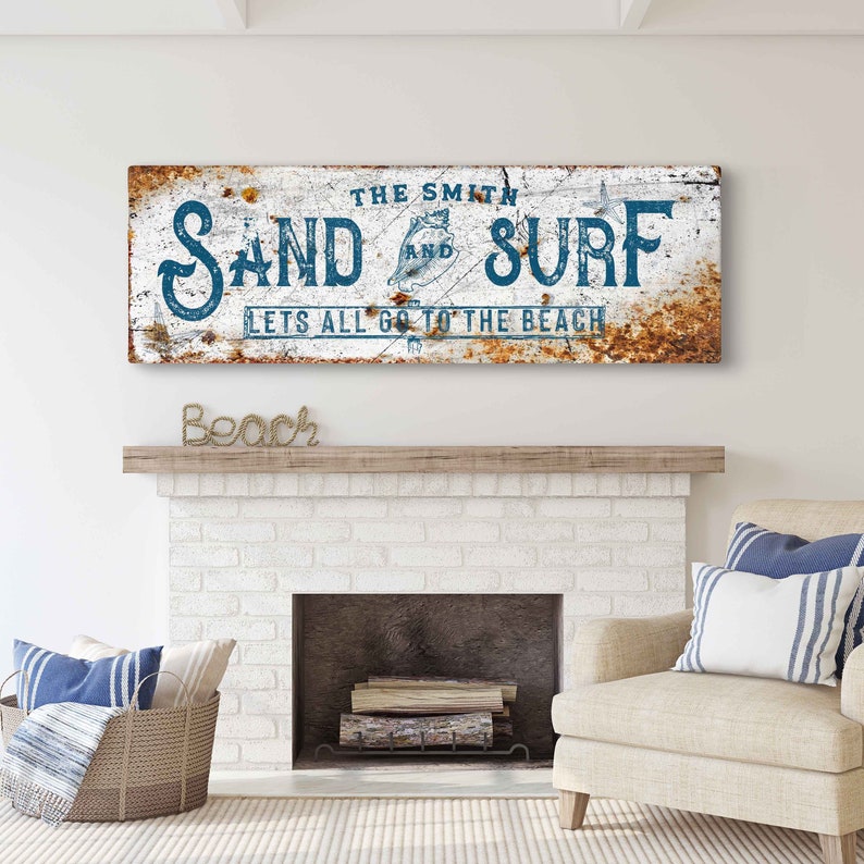 Sand and Surf Sign Coastal Farmhouse Wall Decor Rustic Chic - Etsy