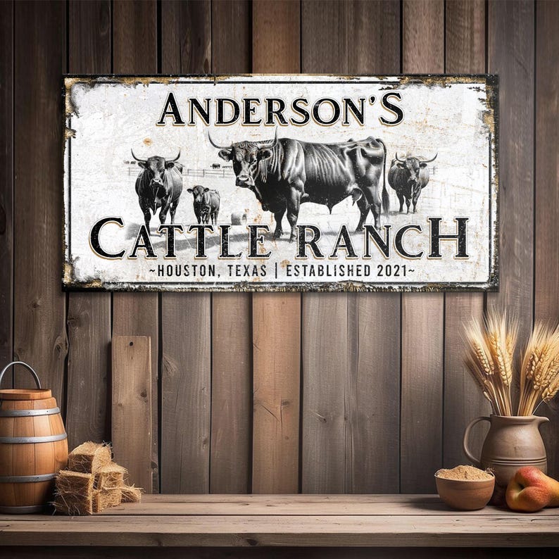 Farmhouse Cattle Ranch Sign | Cattle Ranch Sign Canvas Wall Art ...