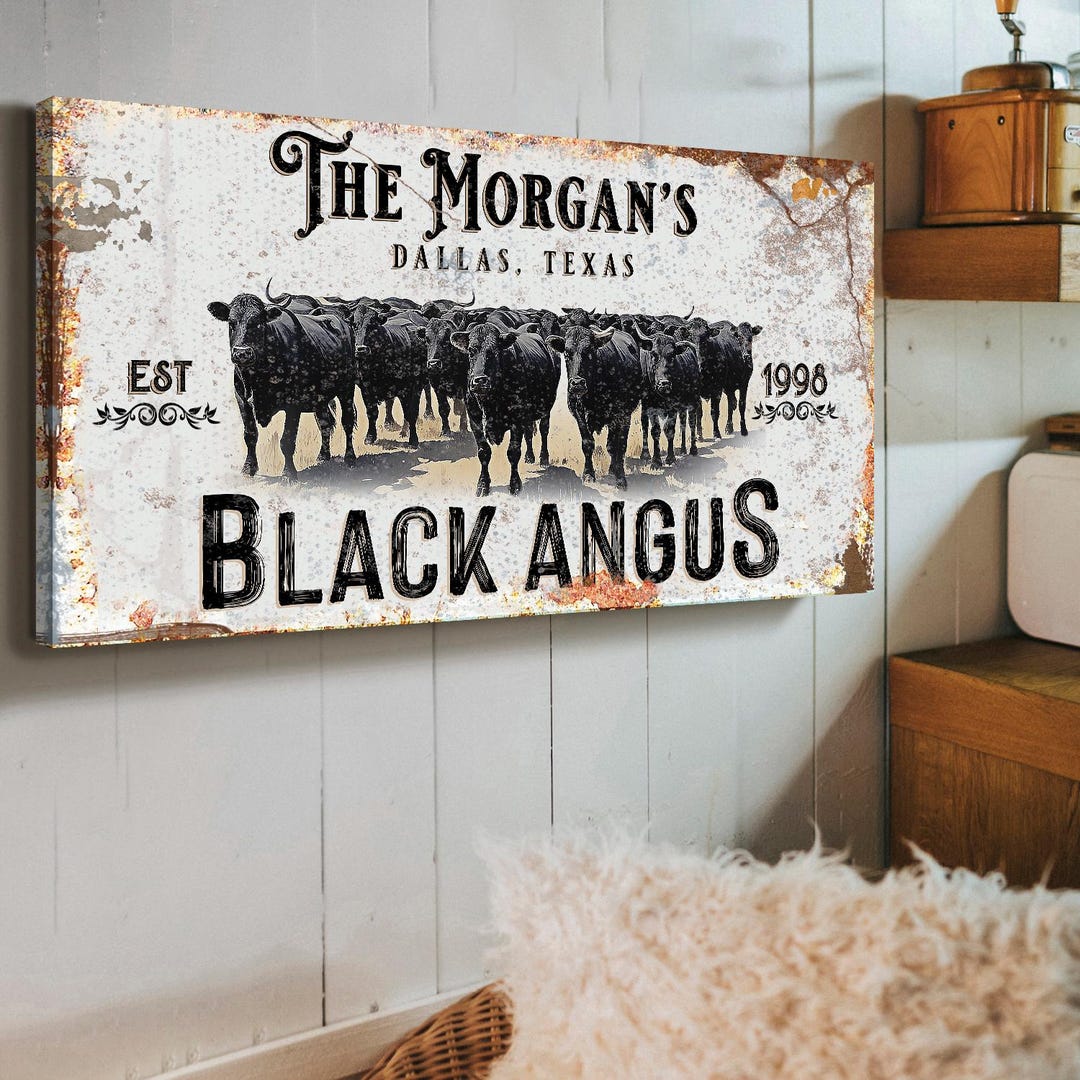 Black Angus Cattle Sign Decor | Cattle Ranch Canvas Wall Art | Rustic ...