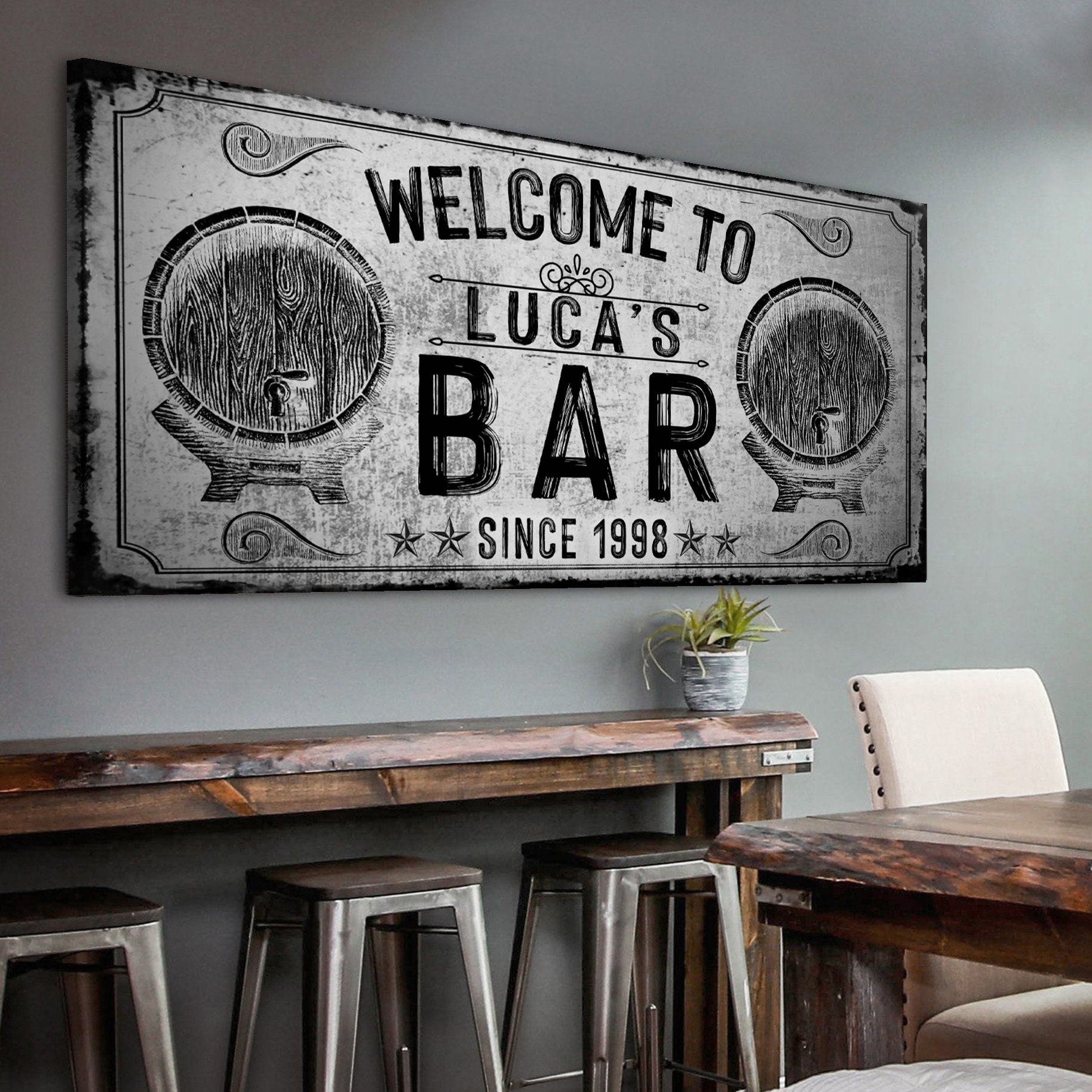 Bar Cart Sign | Personalized Bar Wall Art | Vintage Retro Bar Cart ...