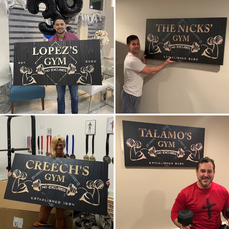 Home Gym Sign No Excuses Custom Name Workout Room Wall Art - Etsy