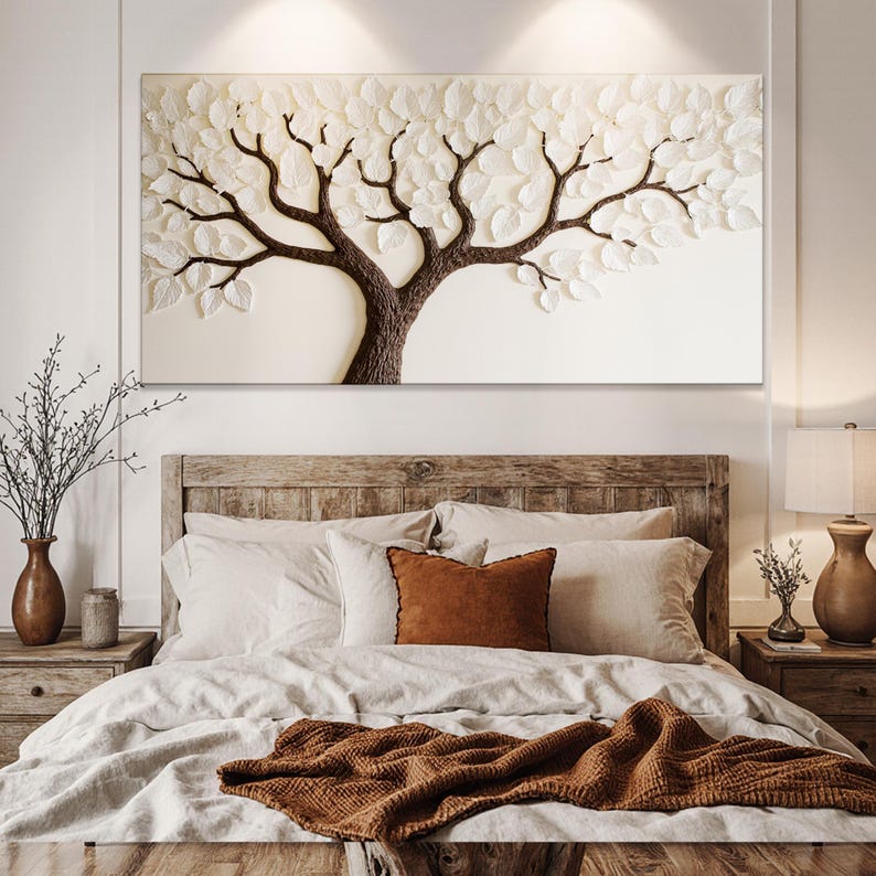 Ivory Canopy Tree Wall Art | Neutral Tree Canvas Print | Large Living ...