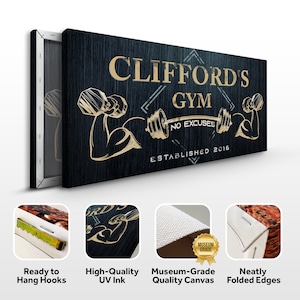 Home Gym Sign No Excuses Custom Name Workout Room Wall Art Cross Fit ...