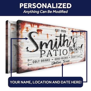 Rustic Patio Name Sign | Personalized Patio Signs | Outdoor Patio Decor ...