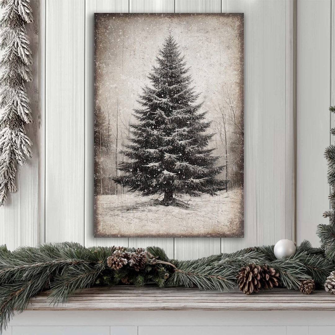 Vintage Christmas Tree Wall Art | Rustic Christmas Tree Decor | Holiday ...