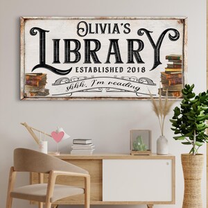Custom Library Sign | Reading Corner Sign Decor | Bookshelf Sign ...