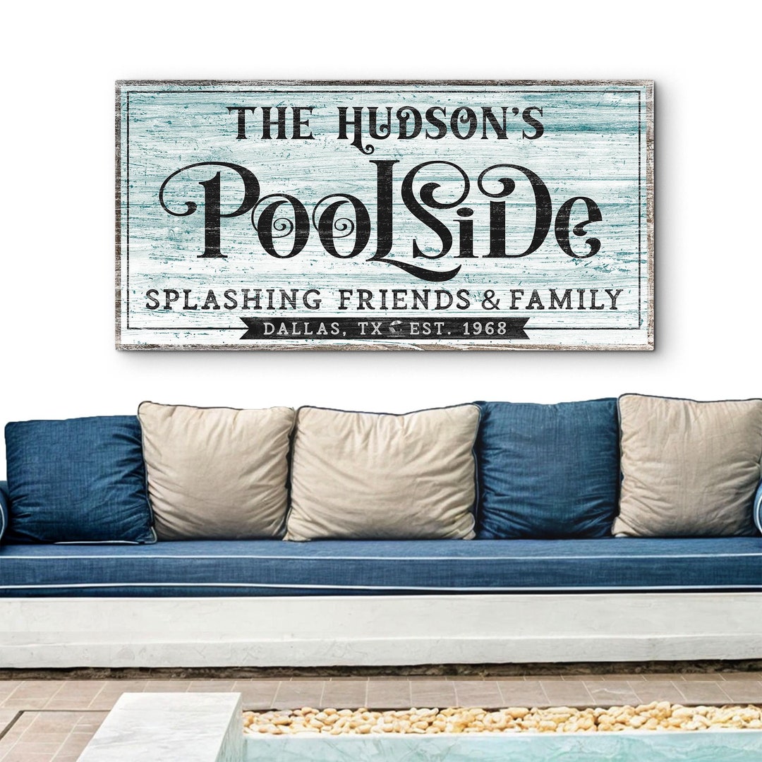 Poolside Sign Canvas Wall Decor | Pool Sign Wall Decor | Poolside Wall ...