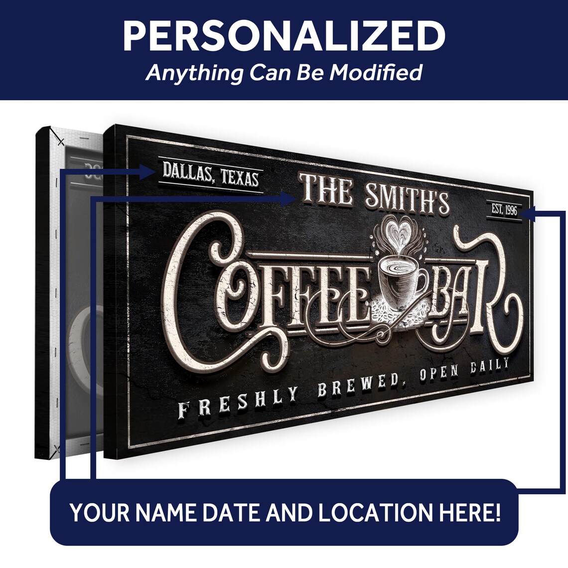 Personalized Coffee Bar Sign | Kitchen Coffee Sign Canvas | Coffee Bar ...