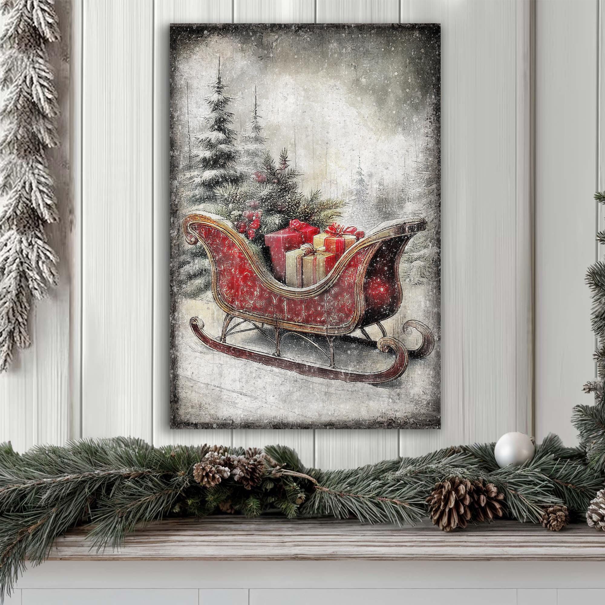 Vintage Christmas Sleigh Sled Wall Art | Rustic Holiday Decor | Red ...