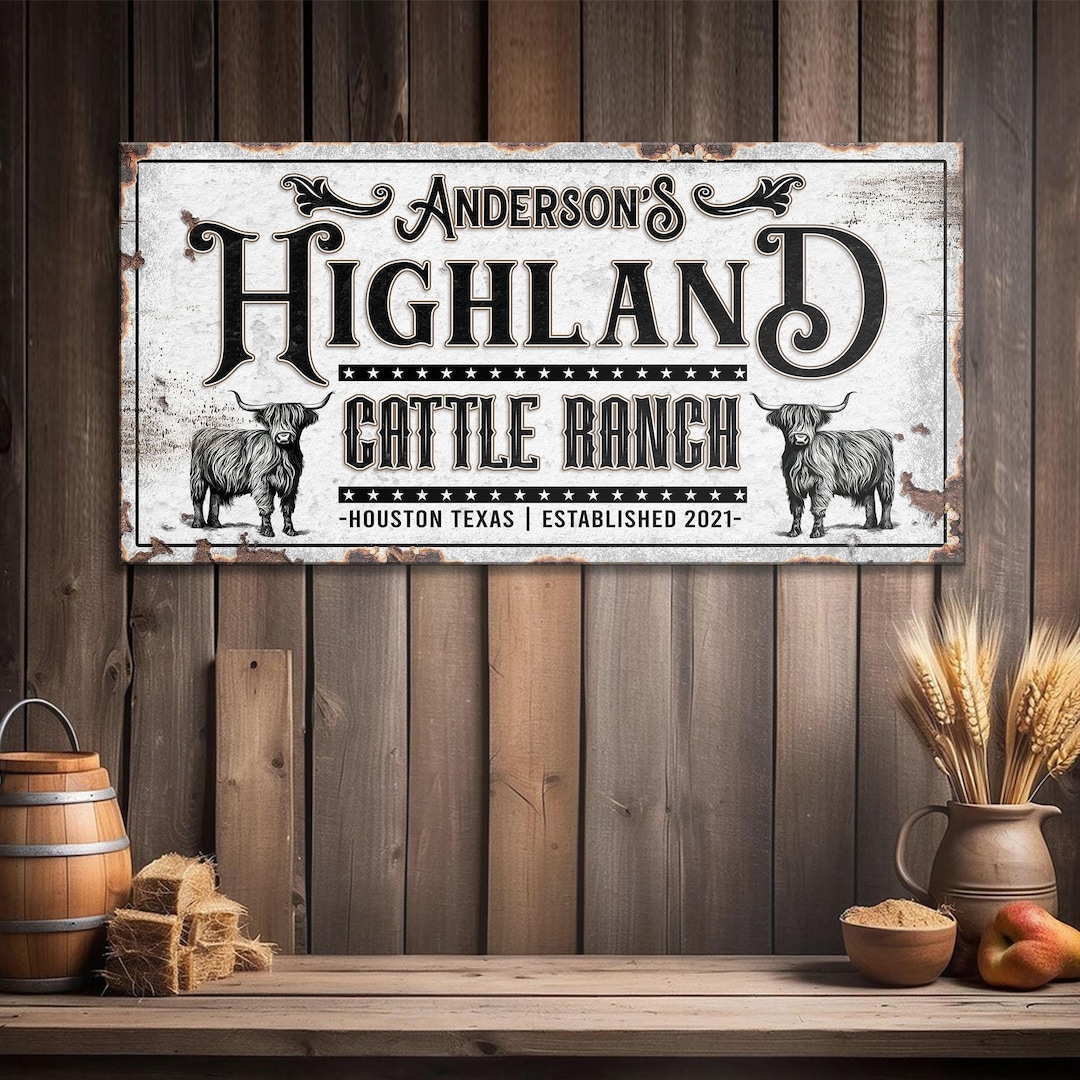 Highland Cow Sign | Cattle Ranch Canvas Sign | Farmhouse Cattle Sign ...