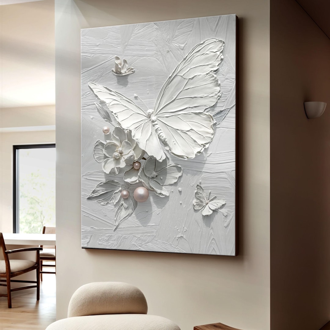 White Butterfly Abstract Wall Art | Contemporary Home Decor | Office ...