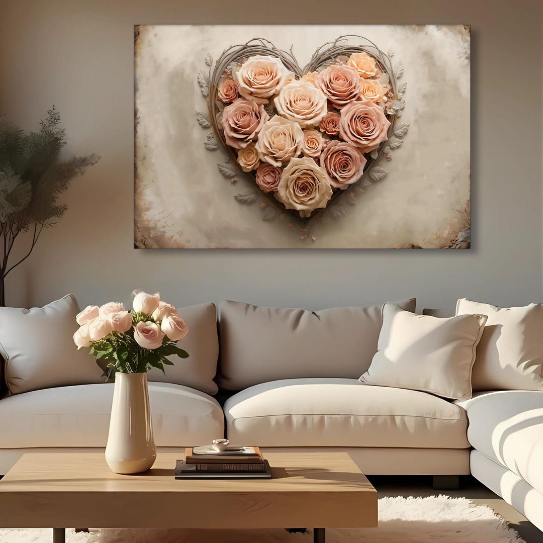 Flower Heart Wall Art | Floral Heart Print for Bedroom | Vintage ...