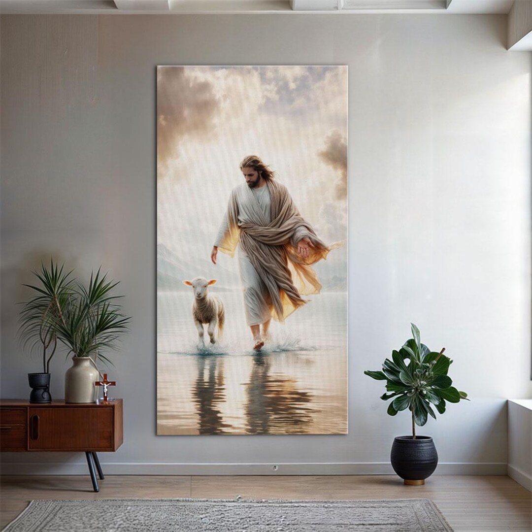 Jesus Protects the Lamb From Wolves Faith Wall Art | Religious Decor ...