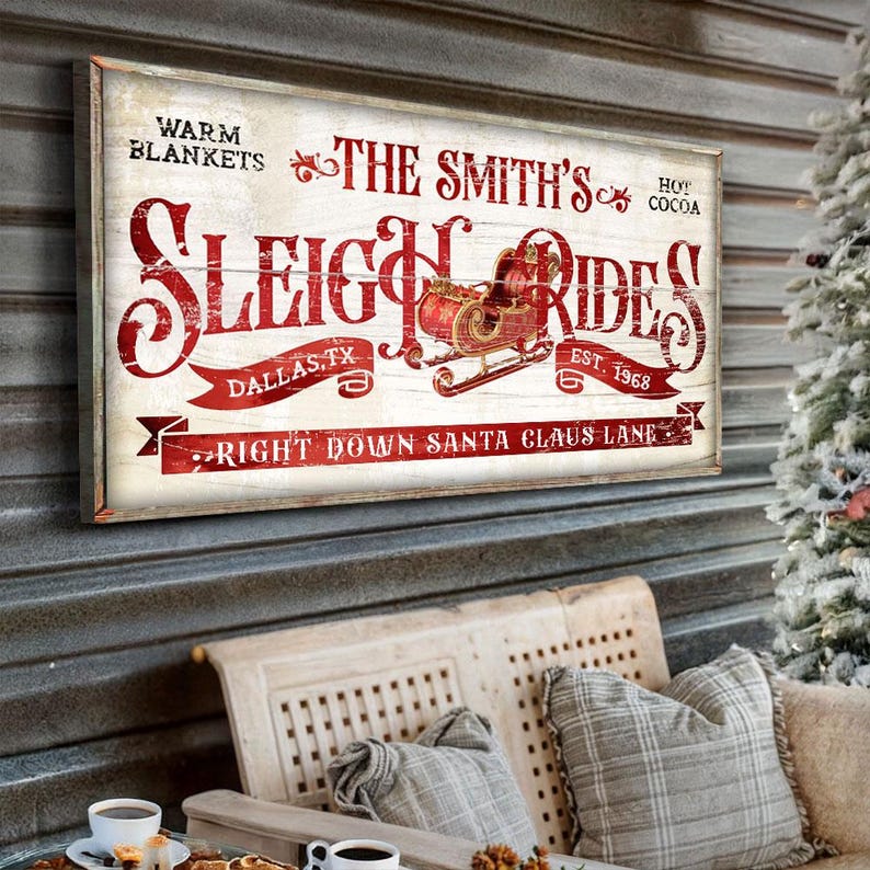 Sleigh Rides Christmas Sign | Farmhouse Christmas Wall Decor | Custom ...