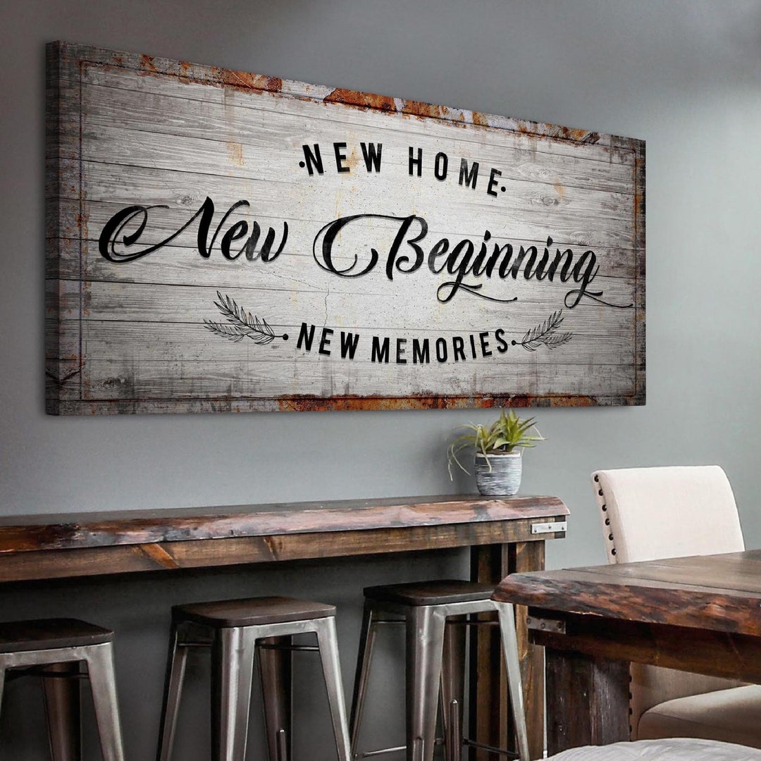 New Home New Beginning New Memories Sign | Living Room Wall Decor | House Warming Gift | New ...