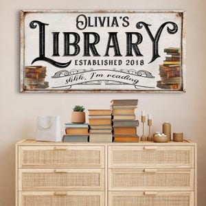 Custom Library Sign | Reading Corner Sign Decor | Bookshelf Sign ...